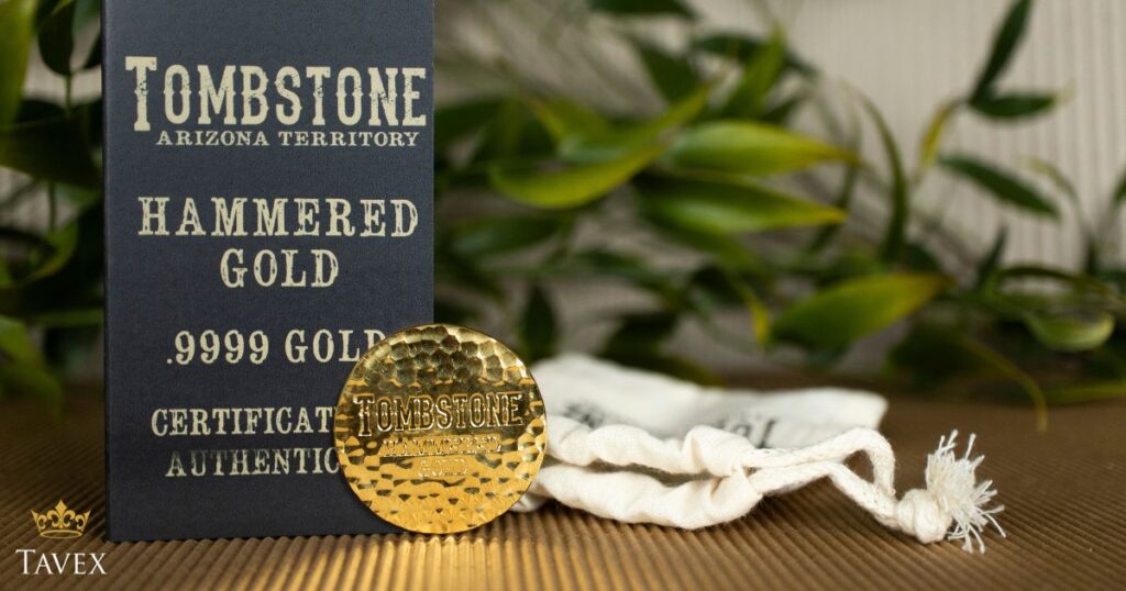 1 oz Scottsdale Mint Tombstone Hammered Gold Round | Tavex